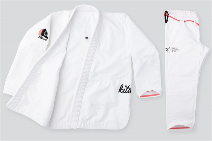 Kitsune Cursive LITE Jiu Jitsu Gi - White/Coral - BJJHQ
